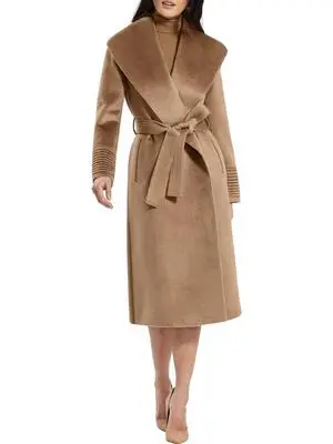 SENTALER SENTALER Shawl Collar Alpaca & Wool Longline Wrap Coat