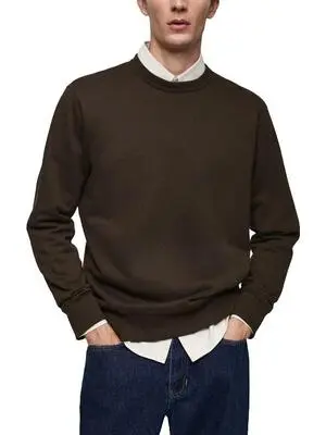 Mango MANGO Cotton Blend Crewneck Sweatshirt Chocolate