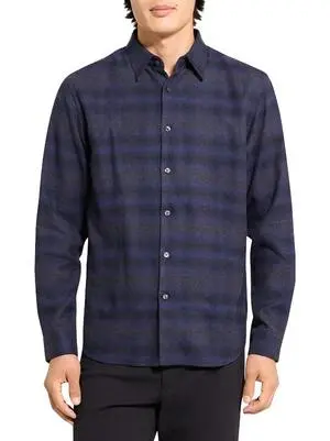 Theory Irving Plaid Cotton Flannel Button-up Shirt - Baltic Melange - 07s