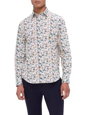 Bugatchi Julian Shaped Fit Abstract Print Stretch Button-up Shirt - Desert