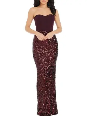 Dress The Population Vada Mixed Media Gown - Port