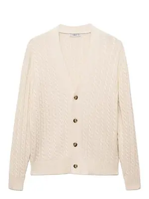 Mango Cable Stitch Cotton Blend Cardigan - Off White