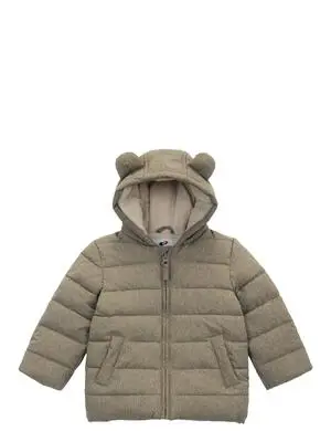 ROKKA&ROLLA Bear Fleece Hooded Puffer Jacket - Beige Textured