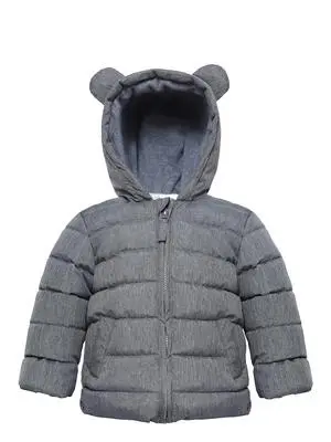 ROKKA&ROLLA Bear Fleece Hooded Puffer Jacket - Gray Textured