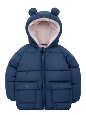 ROKKA&ROLLA Baby Fleece Lined Bear Puffer Jacket - Navy