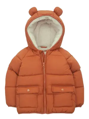 ROKKA&ROLLA Baby Fleece Lined Bear Puffer Jacket - Orange