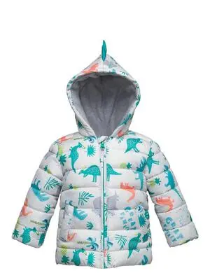 ROKKA&ROLLA Dino Fleece Hooded Puffer Jacket - Grey Dino