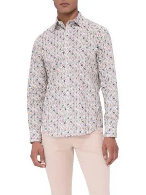 Bugatchi Julian Shaped Fit Mosaic Print Stretch Button-up Shirt - Desert