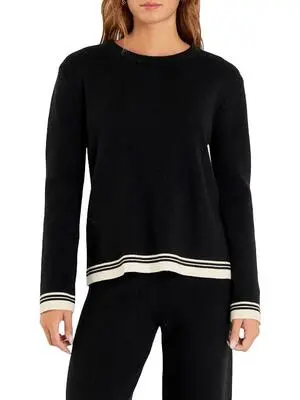 English Factory Contrast Stripe Crewneck Sweater - Black/ Ivory