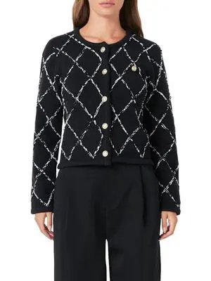 Endless Rose Diamond Pattern Cardigan - Black