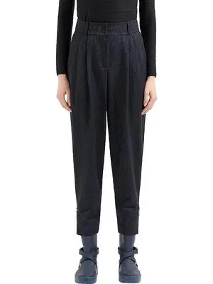 Emporio Armani Wool Blend Trousers With Logo Zipper - Black