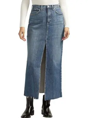 SILVER JEANS CO. Front Slit Denim Midi Skirt - Indigo