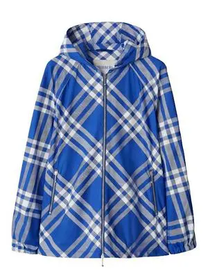 Burberry Check Pattern Hooded Jacket - Cobalt Blue/white