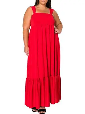 L I V D Angelika Ruffle Hem Sleeveless Maxi Dress - Red