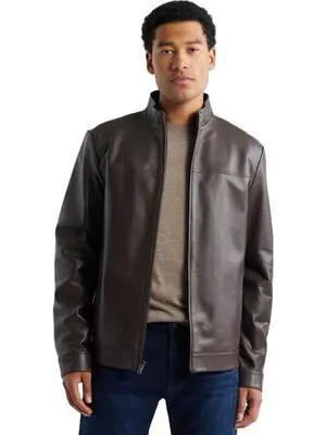 Nordstrom Stand Collar Leather Bomber Jacket - Brown Bean