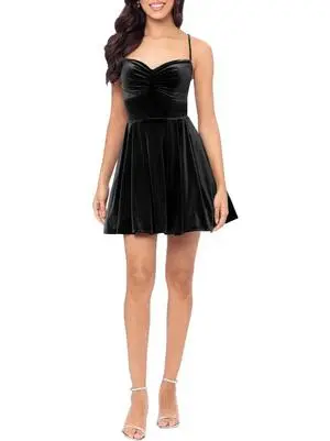 BLONDIE NITES Lace-up Back Velvet Mini Dress - Black