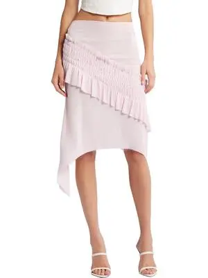 MISTRESS ROCKS Smocked Ruffle Midi Skirt - Pink Icing