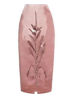 WIEDERHOEFT Embellished Silk Satin Midi Skirt - Pink