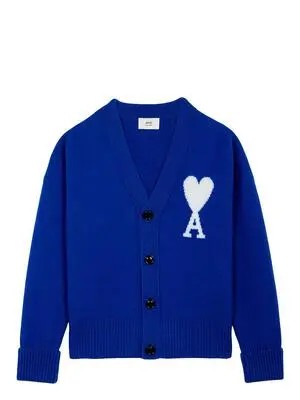 Ami De Coeur Merino Wool Oversized Cardigan - Royal Blue/white