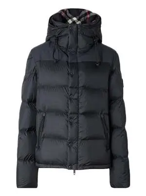 Burberry Lockwell Detachable Sleeve Check Hooded Puffer Down Jacket - Navy Blue