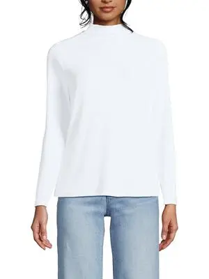 LANDS' END Drapey Rib Skimming Long Sleeve Mock Neck - Crisp White