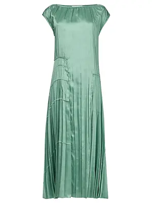 LEEM Relaxed-fit Pleated Woven Midi Dress - Green