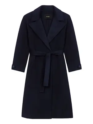 Maje Notched-lapel Wool-blend Belted Coat - Noir / Gris
