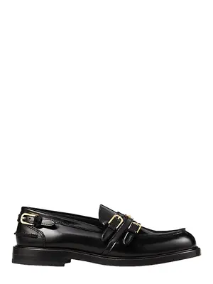 Sandro Buckle Polished Leather Loafers - Noir / Gris