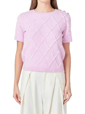 Endless Rose Endless Rose Diamond Pattern Short Sleeve Sweater Lilac