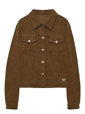 Prada Logo-plaque Cotton-corduroy Jacket - Brown