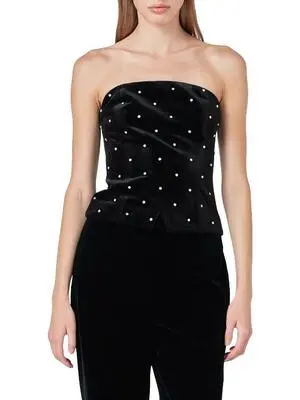 Endless Rose Embellished Velvet Strapless Top - Black