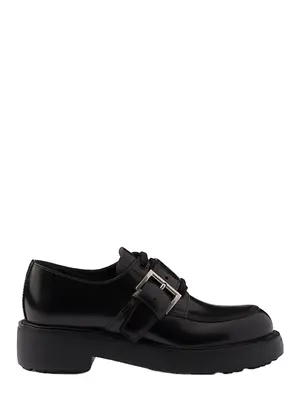 Prada Branded-buckle Brushed Leather Loafers - Black