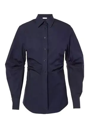 Victoria Beckham Gathered Cotton-blend Shirt - Blue