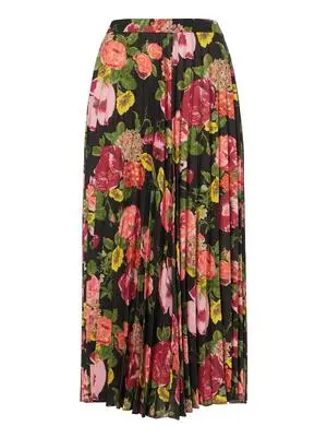 Junya Watanabe Pleated Floral Midi Skirt - Black