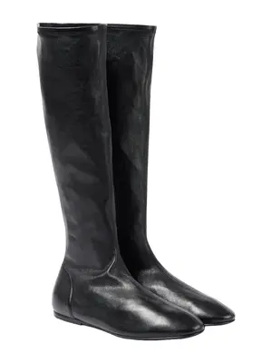 Co CO Knee-High Leather Boots With Side Zip Black