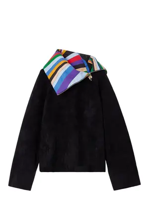 Emilio Pucci Silk-satin Trimmed Wool-blend Fleece Half-zip Sweater - Black