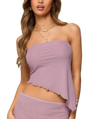 EDIKTED Mesh Asymmetric Tube Top - Mauve
