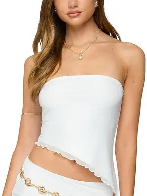 EDIKTED Mesh Asymmetric Tube Top - White