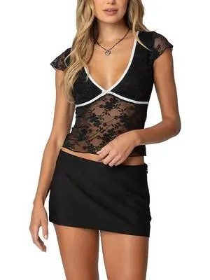 EDIKTED Sheer Lace Top - Black
