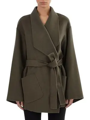 LAMARQUE Mekia Belted Wool Wrap Coat - Dark Olive