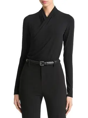 Vince Long Sleeve Wrap Top - Black