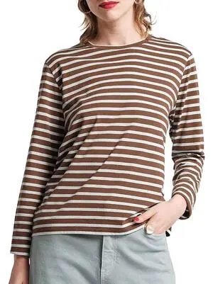 FRANCES VALENTINE Striped Tee Top - Chocolate/light Blue