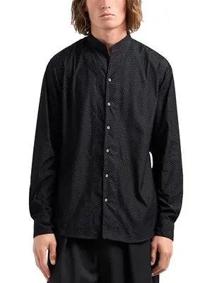 Emporio Armani Stretch Cotton Button Up Shirt With Guru Collar - Grey Black
