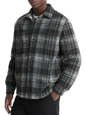 Vince Sherpa-Lined Plaid Jacket Black Combo