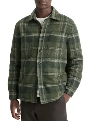 Vince Sherpa-lined Plaid Jacket - Night Moss
