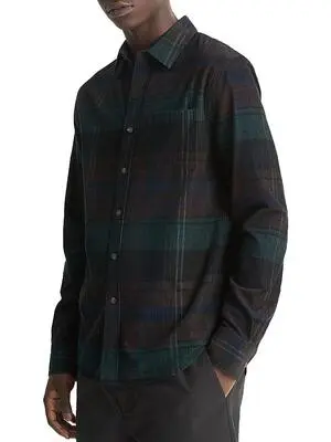 Vince Sierra Cotton Corduroy Plaid Regular Fit Button Down Shirt - Surplus Oive/ivy Sky
