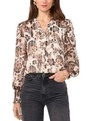 VINCE CAMUTO Pleated Printed Blouse