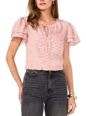 Vince Camuto Textured Flutter Sleeve Blouse - Ash Rose