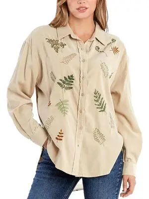 BILLY T Billy T Leaf Embroidered Shirt Toffee