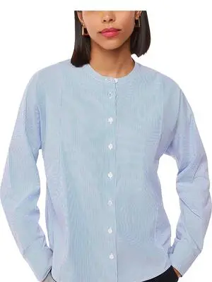 Whistles Striped Grandad Collar Shirt - Blue/white